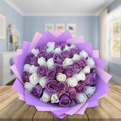 Flowers to Apodaca Mexico White and Purple Roses Bouquet